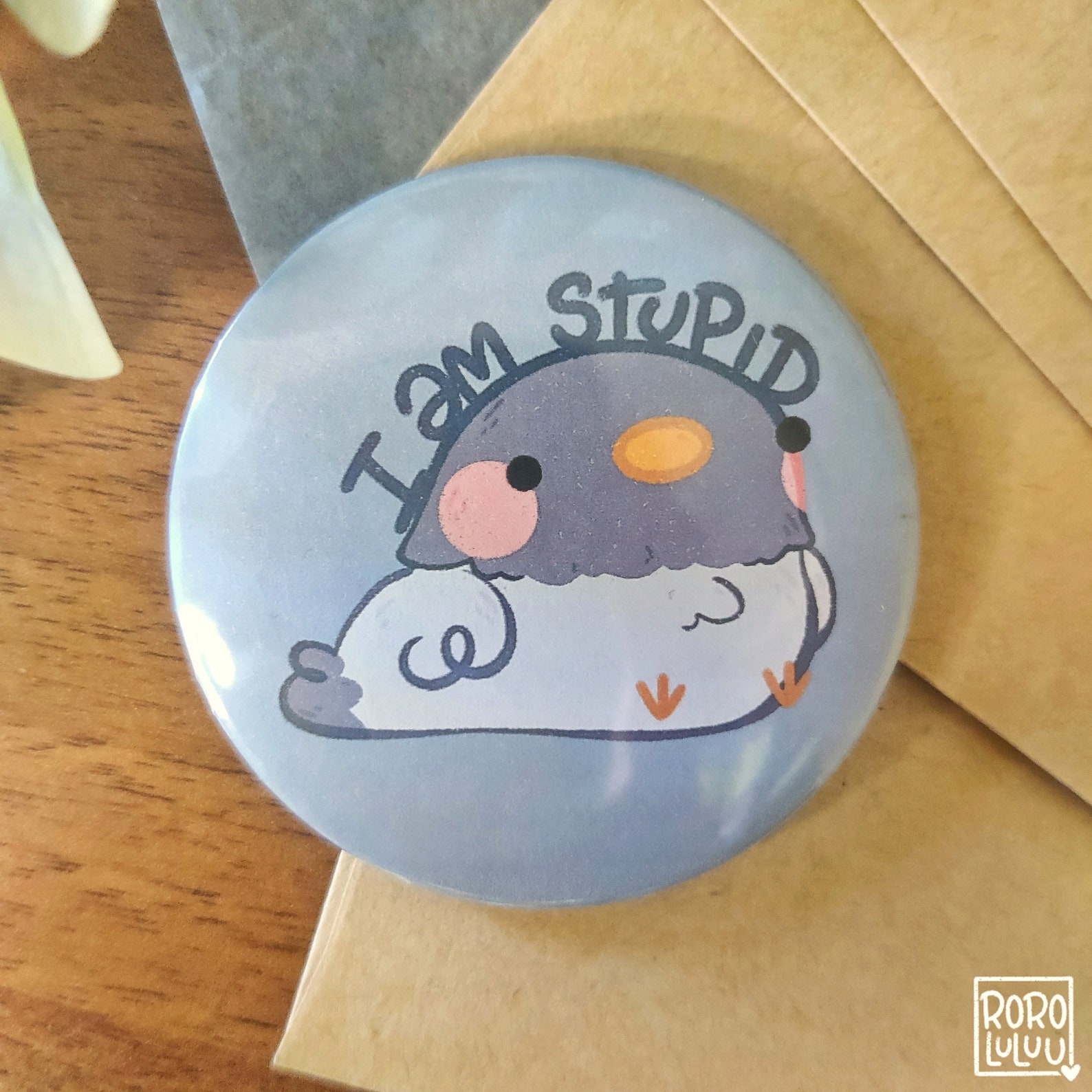 Stoopid Pigeon Button Pin // Cute Pin, Animal Pin, Bird Badge, Gift ...
