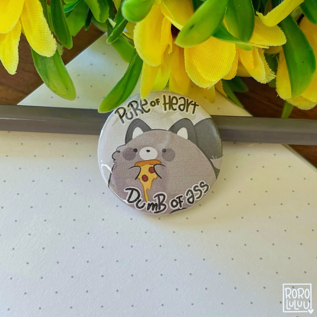 Pure of Heart Pizza Button Pin // Cute Pin, Animal Pin, Halloween Badge ...