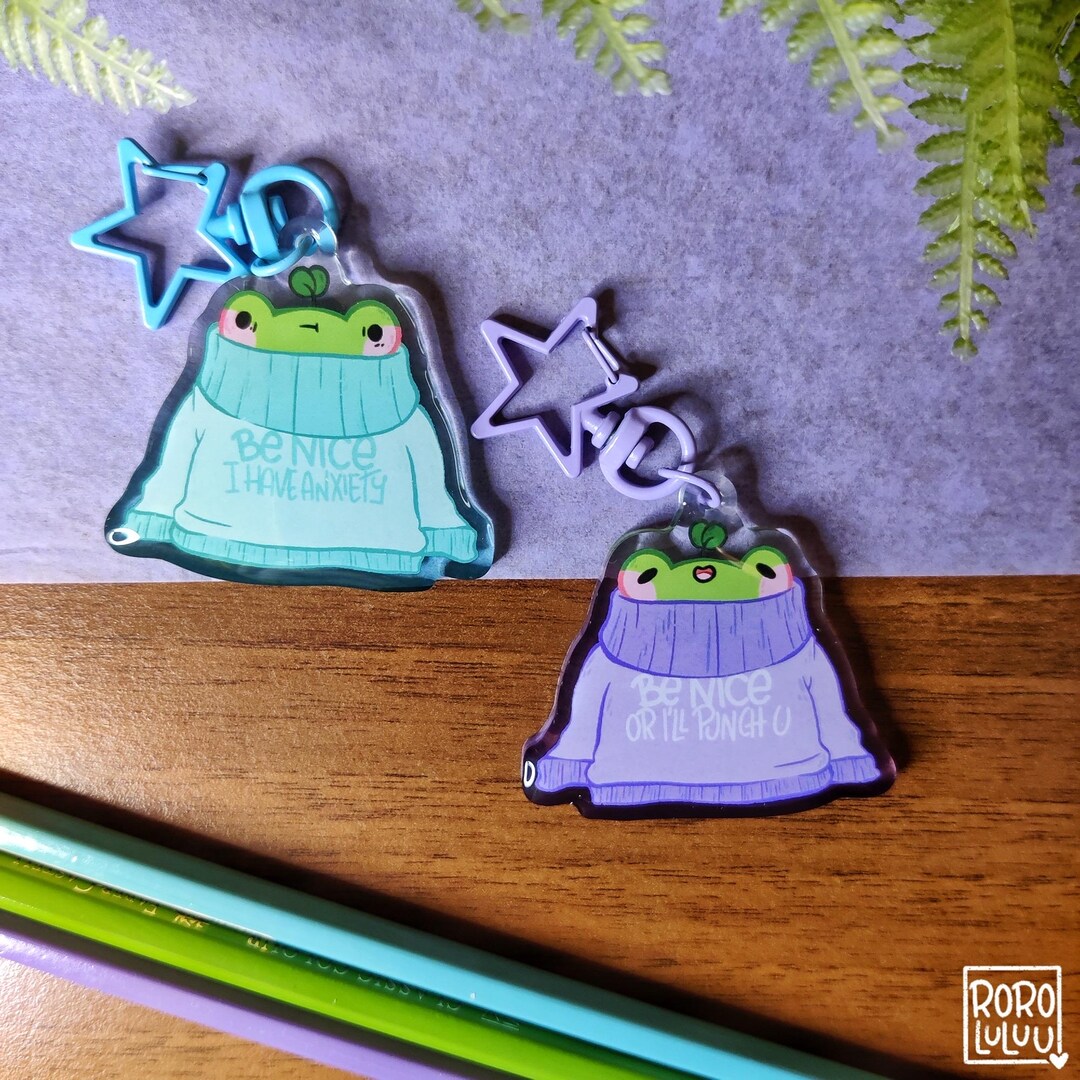 Frogs in Sweaters Keychains // Cute Acrylic Keychain, Frog Keychain ...