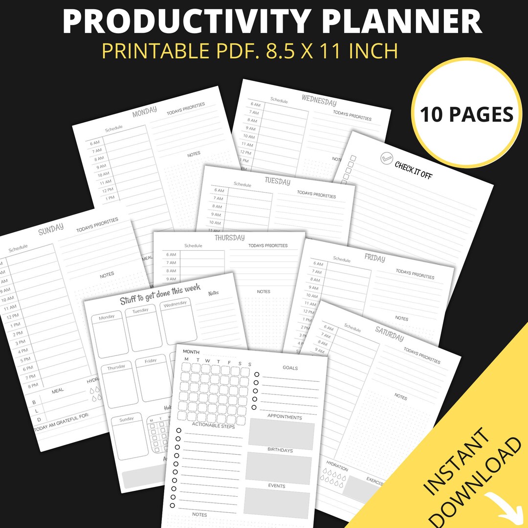 Productivity Planner Printable, Daily Productivity Planner, Weekly ...