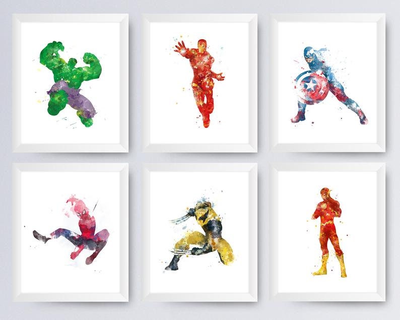 Set of 6 A4 Superheros Prints. | Etsy