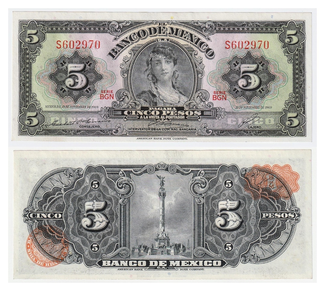 Mexico 5 Pesos 1969 P60 wavy UNC Vintage Banknote 560 - Etsy