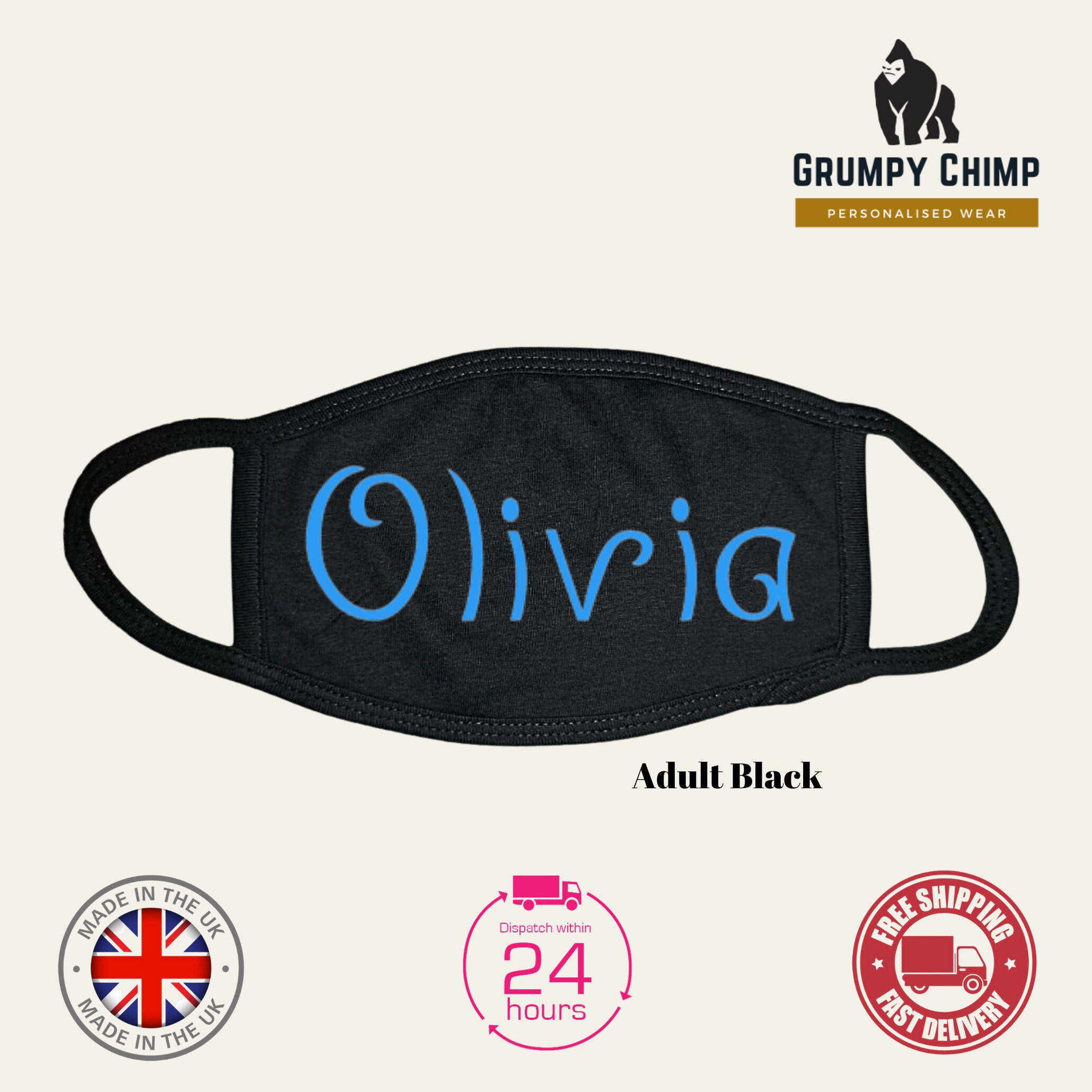 Personalised Face Mask, Custom Name Face Mask, Custom Text Mask ...