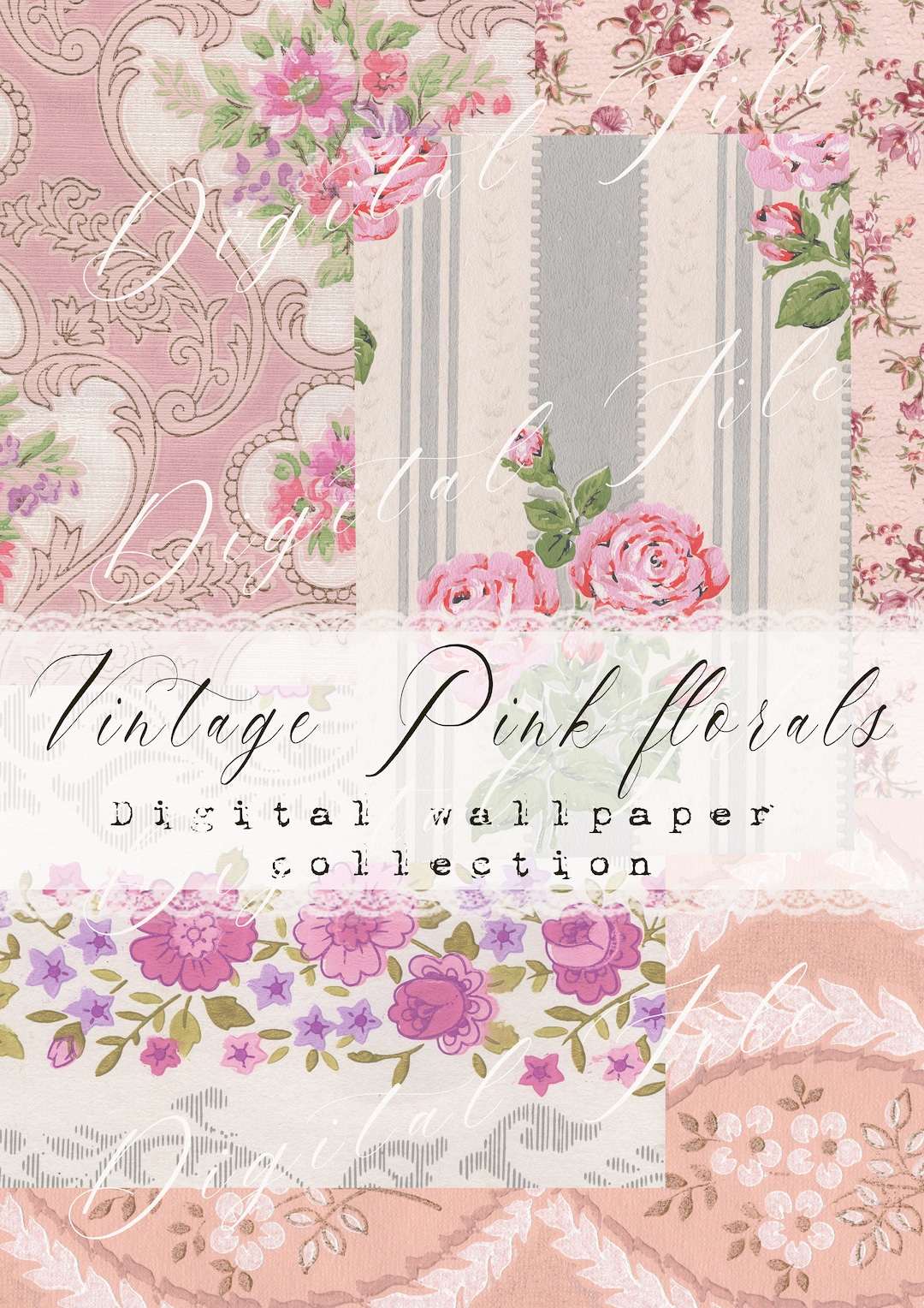Pink Vintage Floral Wall Paper/digital/scrapbooking/junk Journal ...