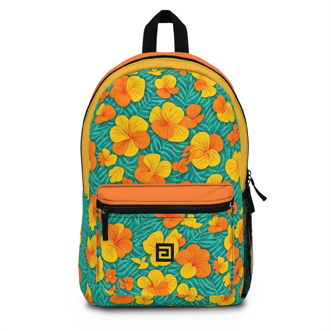 Aloha Backpack Hawaiian Shirt Insired Yellow and Orange Flower Design ...