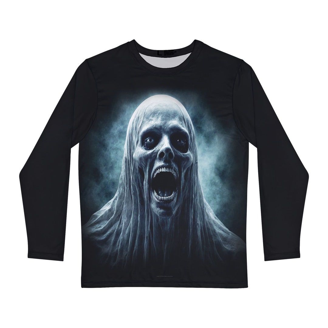 HALLOWEEN SCARY GHOUL Men's Soft Comfort Long Sleeve Shirt Featuring ...