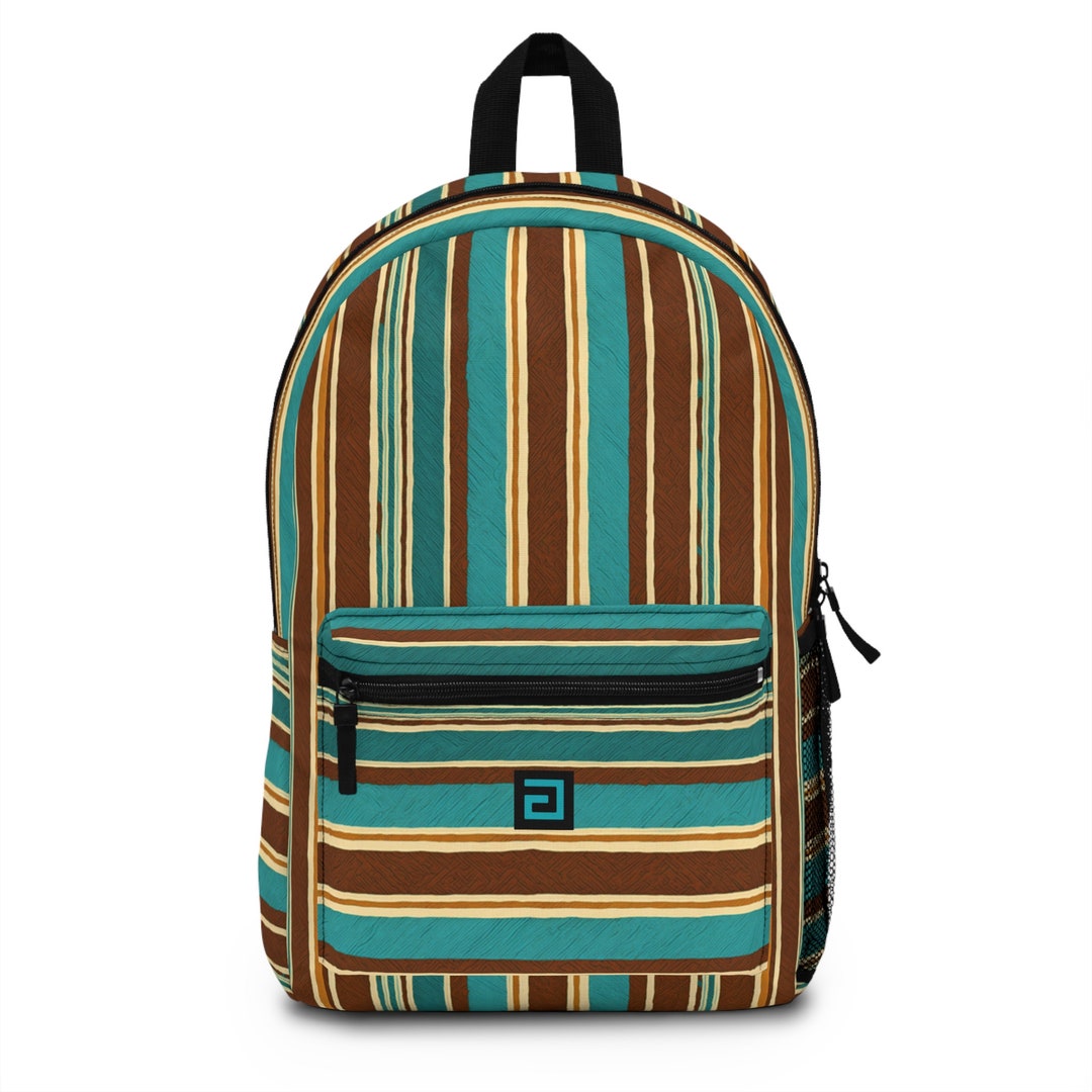 Blue and Brown Barcode Backpack - Uneven Striped Preppy Pattern by ...