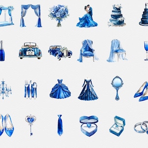 28 Royal Blue Wedding Clipart, Watercolor Wedding Elements Clipart ...