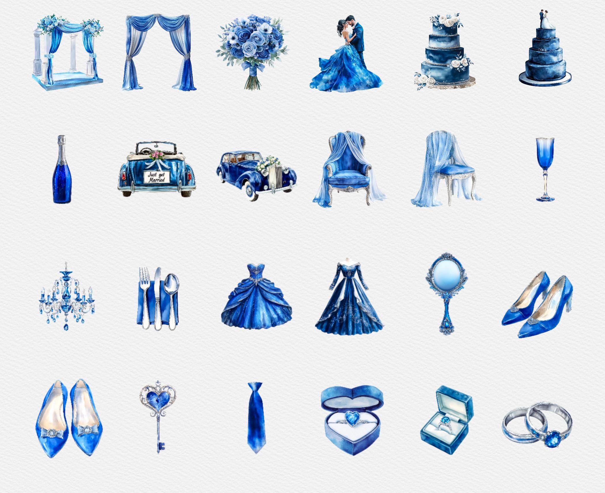 28 Royal Blue Wedding Clipart, Watercolor Wedding Elements Clipart ...