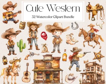 12 Cowboy Watercolor Clipart PNG Digital Download Boho Western Cute ...
