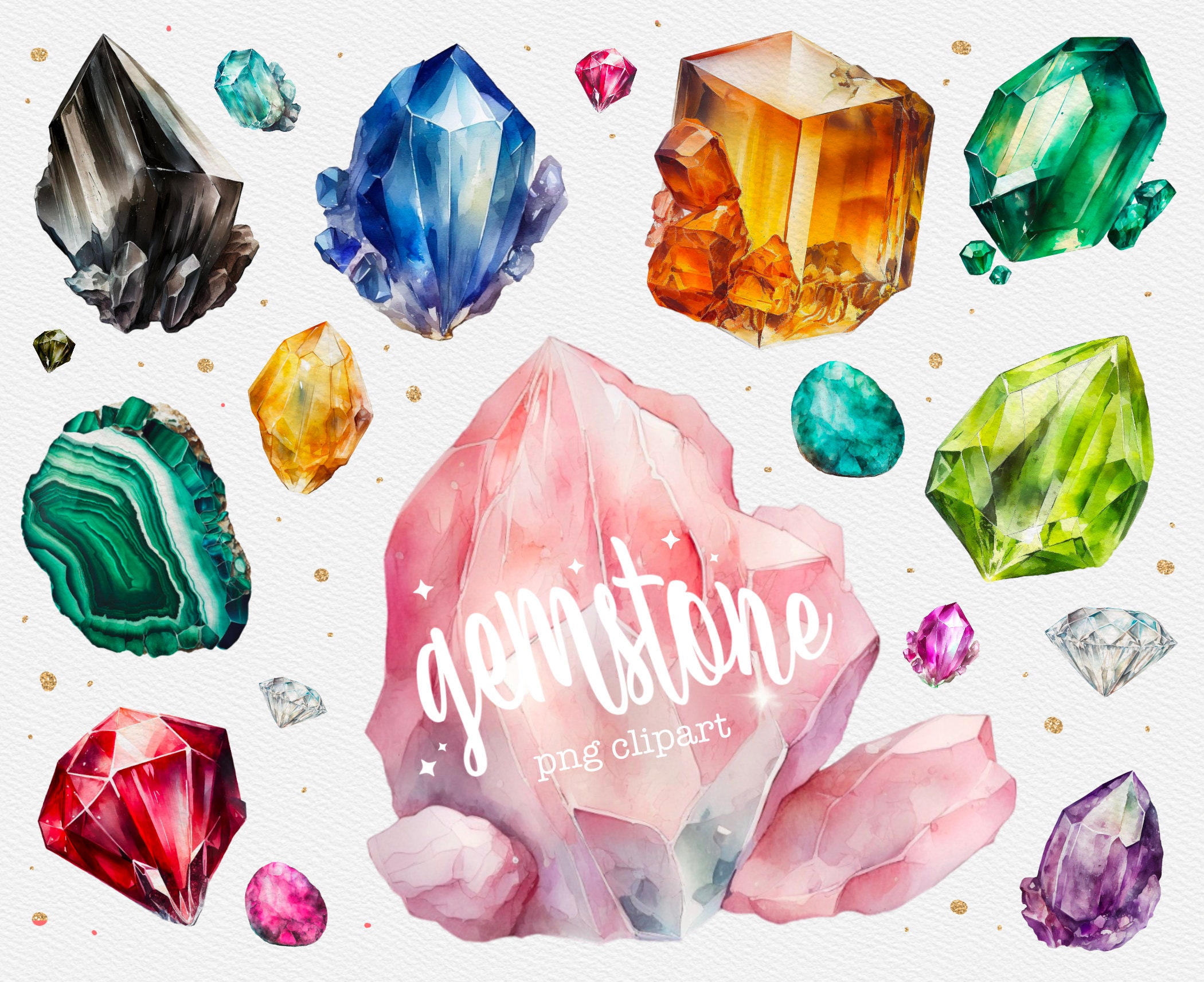 20 imágenes prediseñadas de piedras preciosas acuarela de - Etsy México