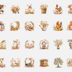 28 Boho Farmland Watercolor Clipart, Farmhouse Clipart, Animals Farm ...