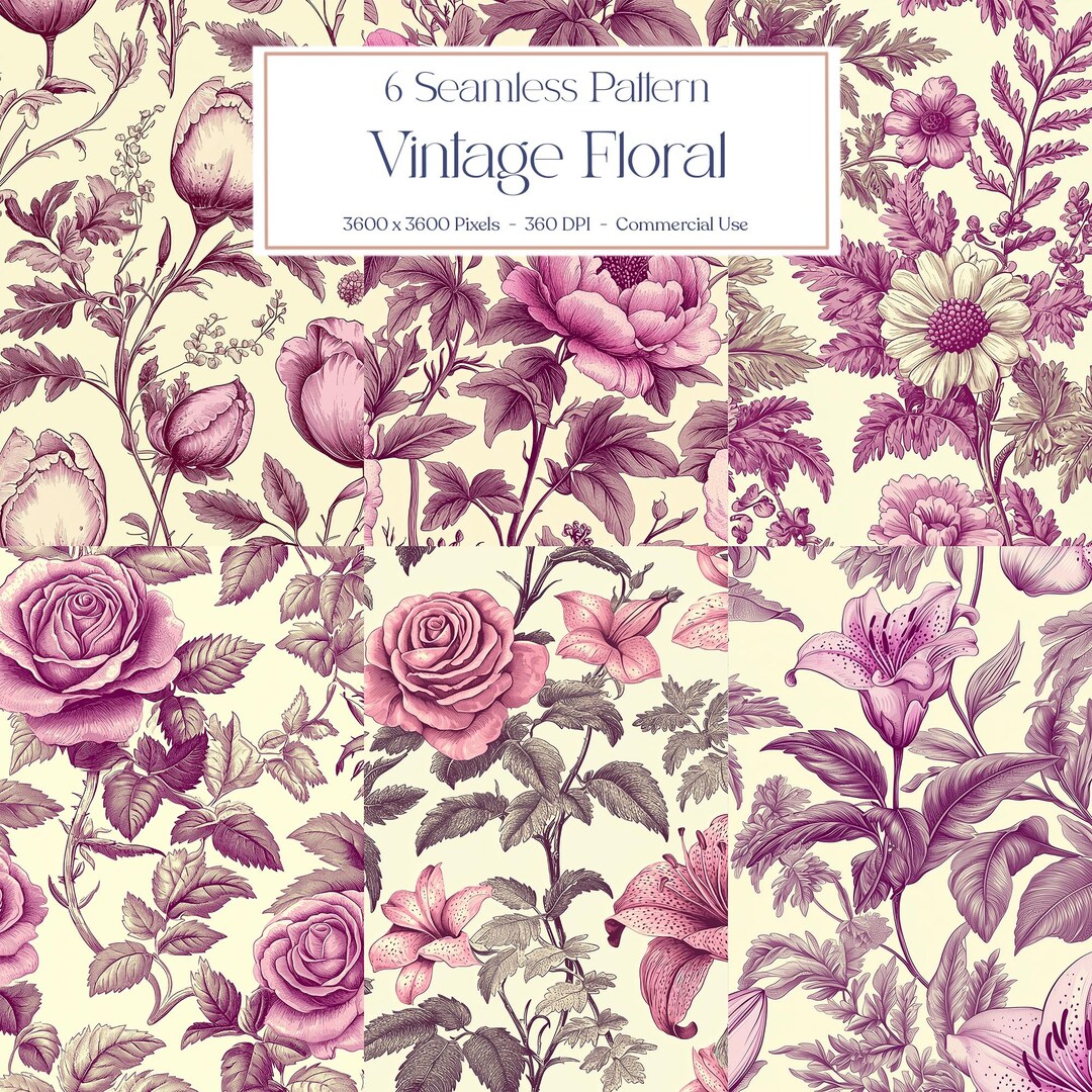 Vintage Floral Digital Paper, Seamless Botanical Patterned Background ...