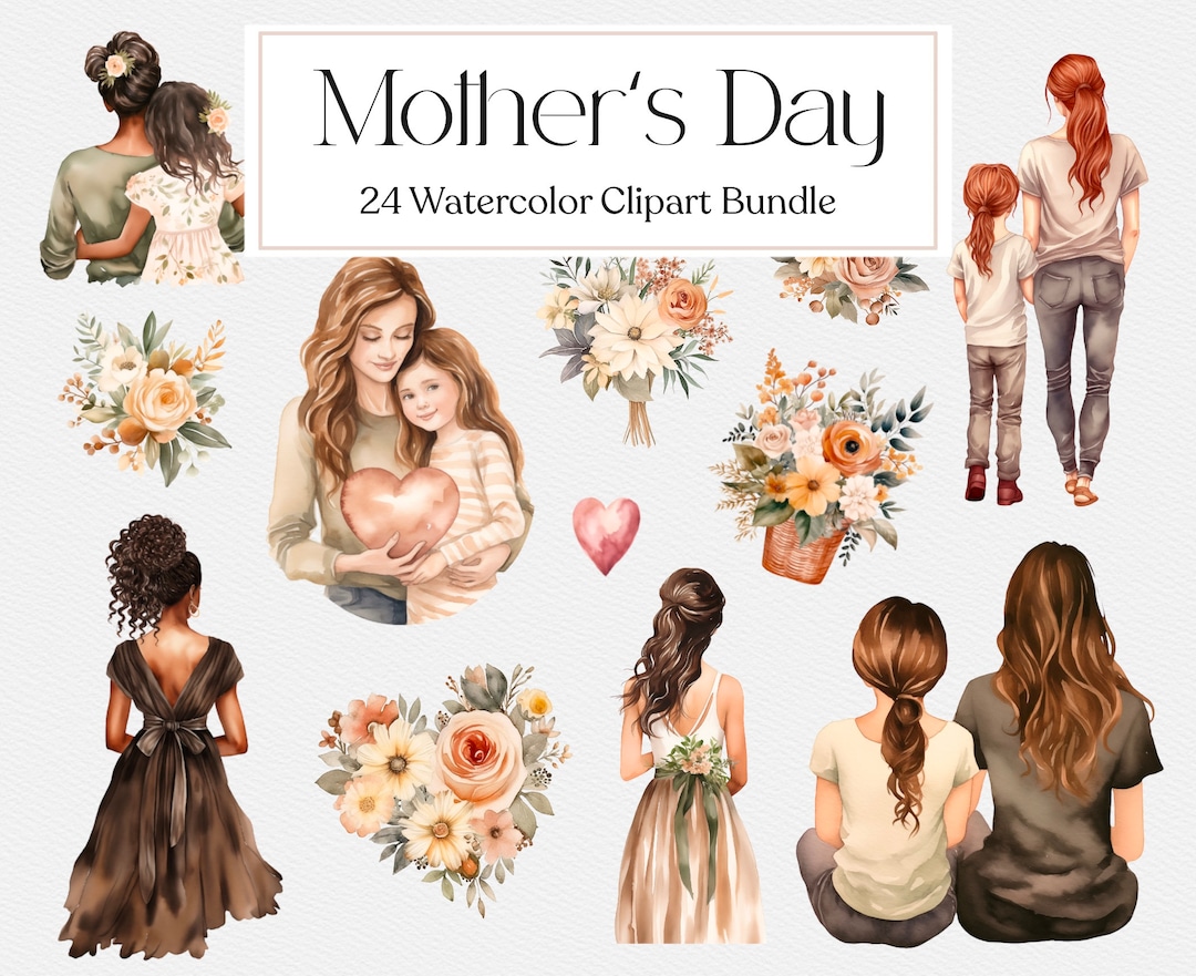 24 Mother’s Day Clipart, Watercolor Mother's Day Sublimation, Mom ...