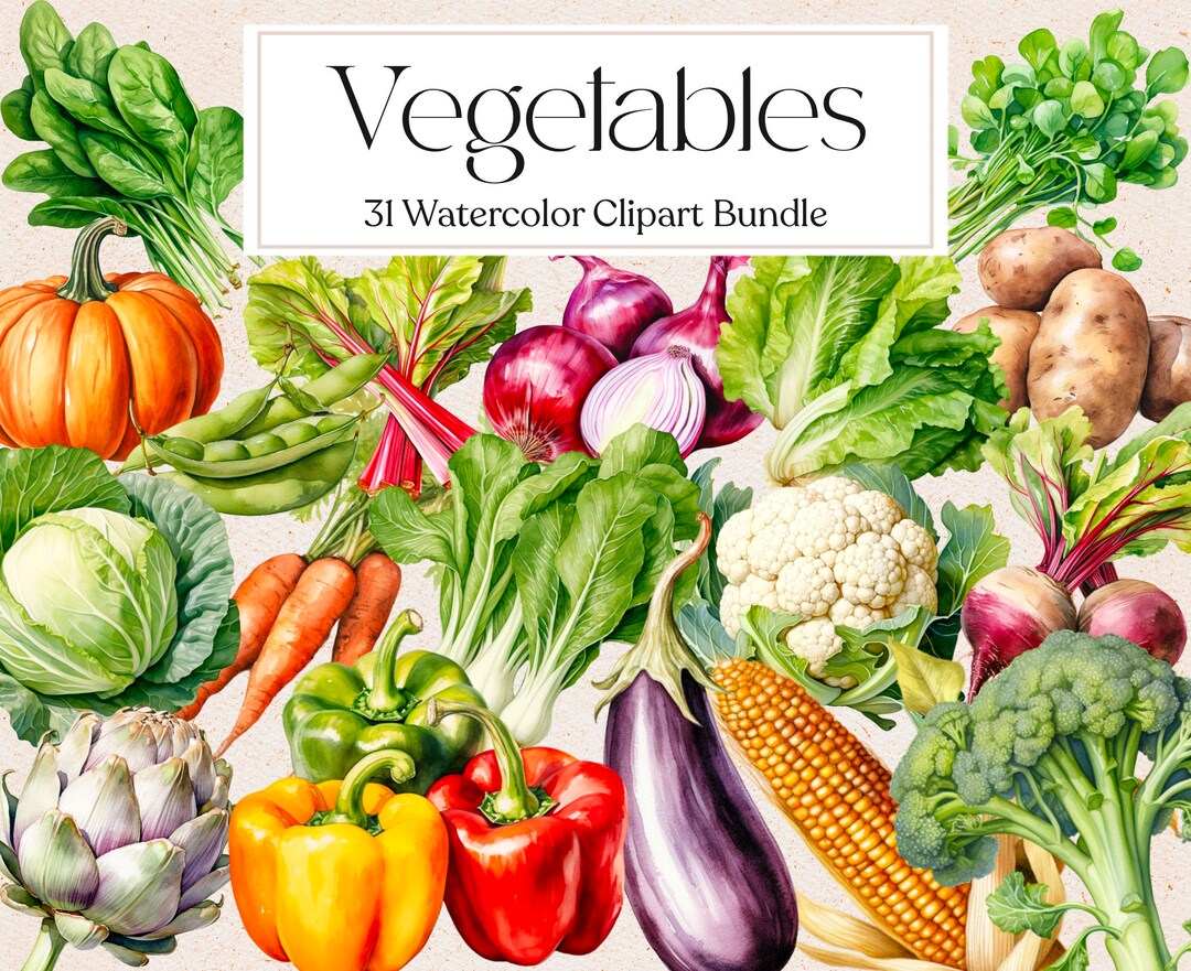 31 Vegetables Watercolor Clipart, Watercolor Food Clipart, Carrot ...