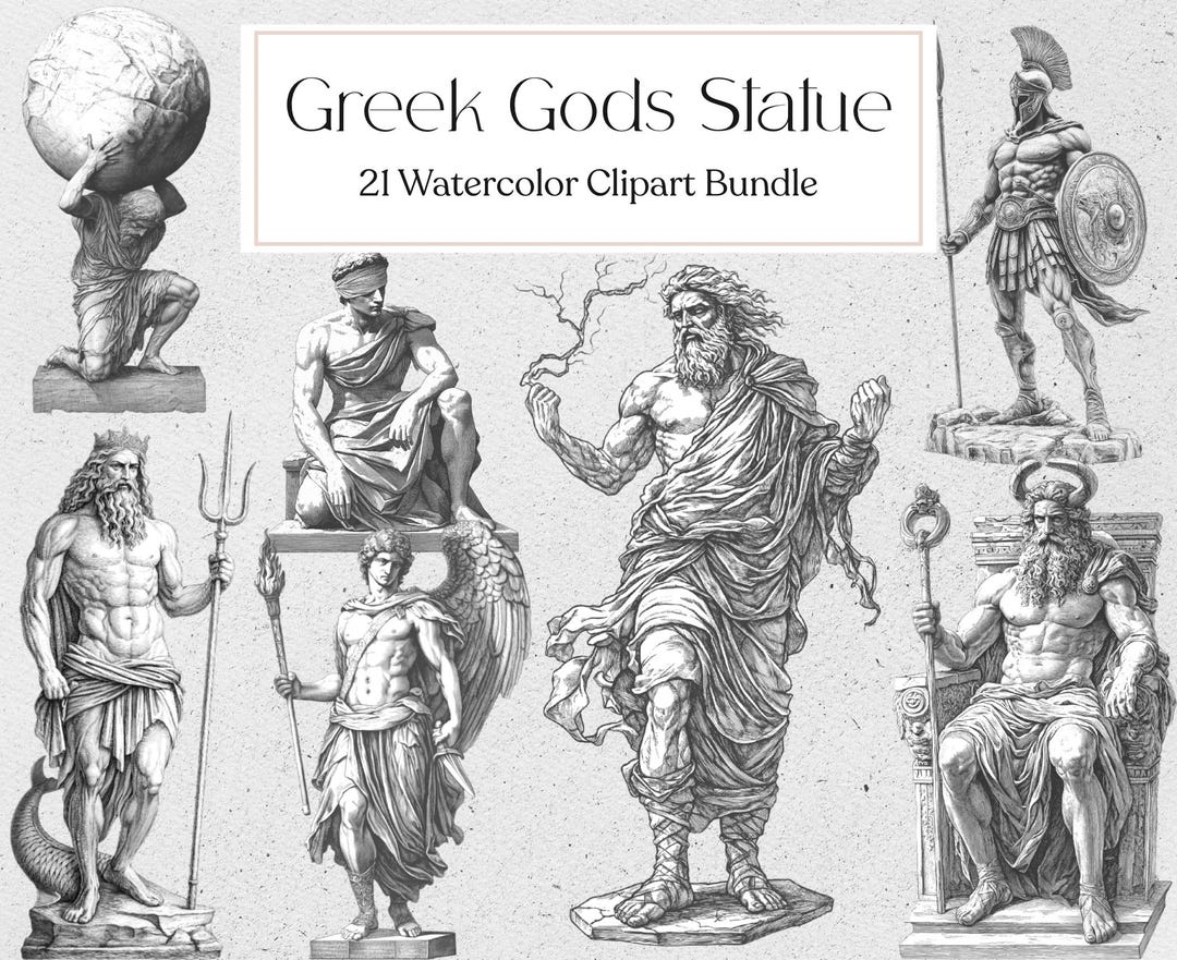 Greek God Statue Clipart, Watercolor Vintage God Clip Art, Greek ...