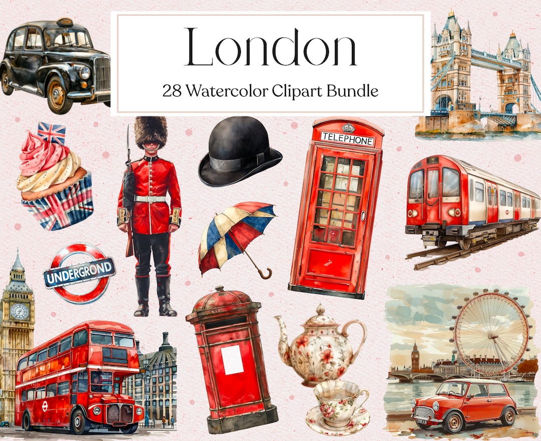 28 London Clipart, Watercolor England Clipart, Travel Clipart, United ...
