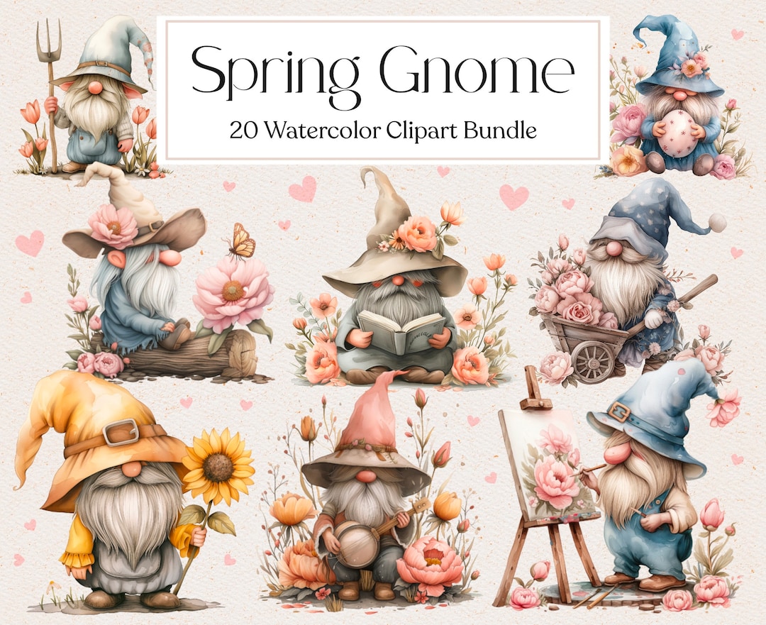 20 Spring Gnome Watercolor Clipart, Nursery Gnome Clipart, Garden Gnome ...