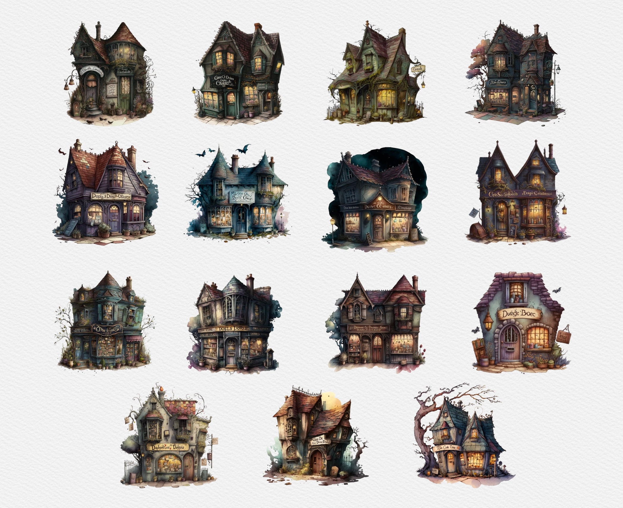 15 Magic Shops Watercolor Clipart, Mystical House Art, Fantasy Clipart ...
