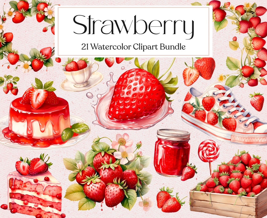 Strawberry Watercolor Clipart, Strawberry Clipart, Fruit Clipart, Junk ...