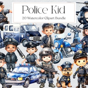 20 Police Kid Clipart, Watercolor Police Clipart, Police Car, Kid ...