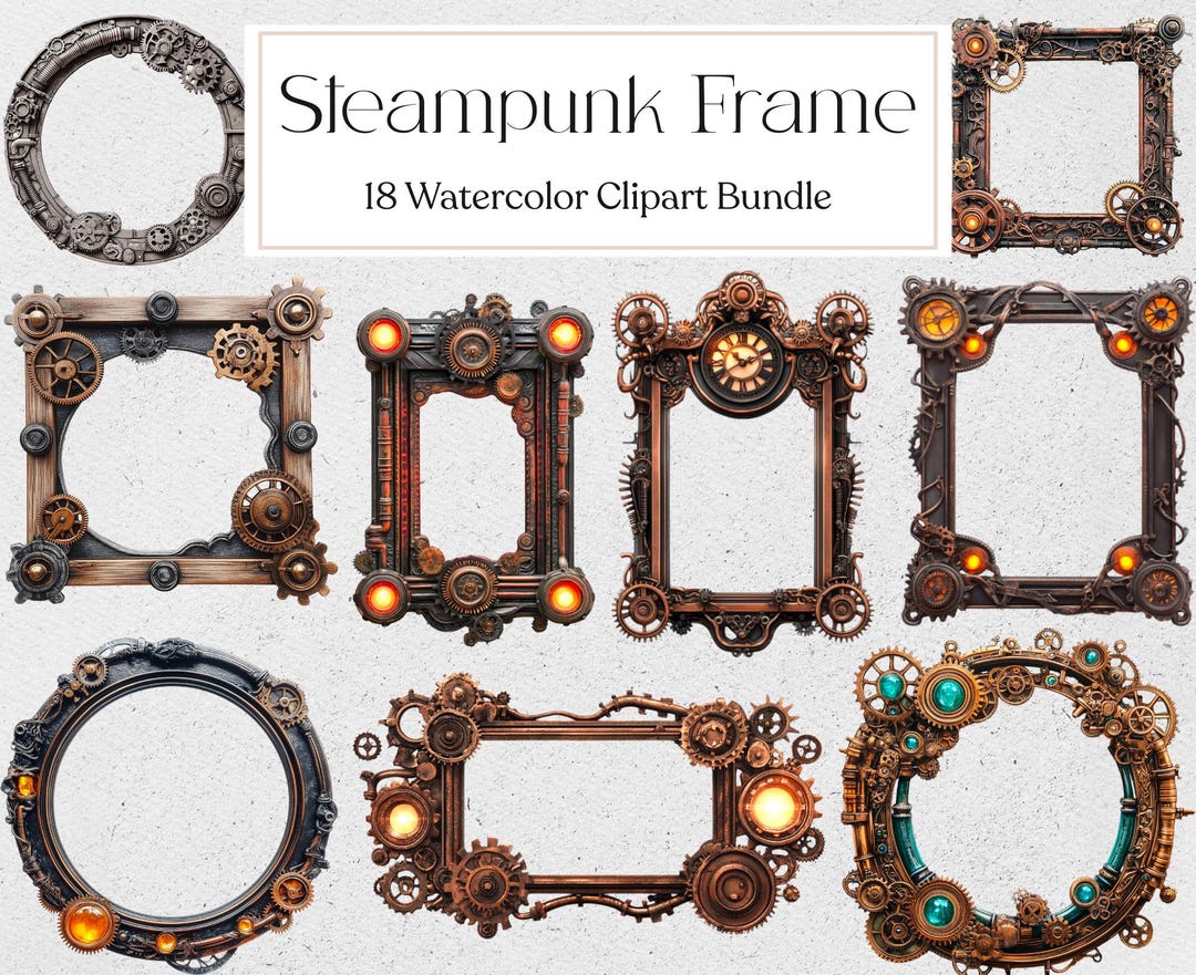 Steampunk Frame Clipart, Vintage Steampunk Graphic, Fantasy Clipart ...