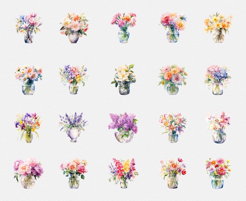 20 Flowers Vase Clipart, Watercolor Vase of Flowers, Floral Clipart ...