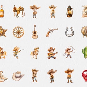 32 Cute Western Clipart, Watercolor Cute Baby Cowboy Clipart, Wild West ...