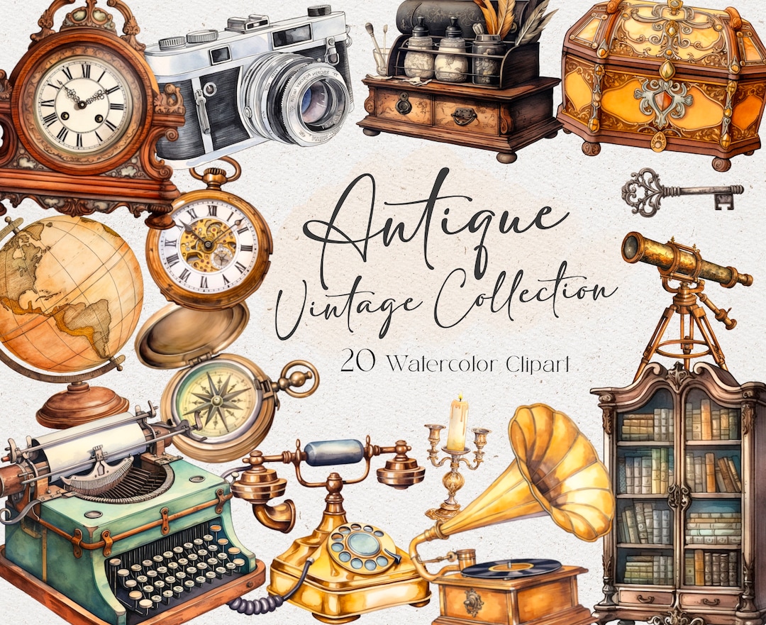 20 Watercolor Antique Clipart, Vintage Watercolor Png, Vintage Items ...