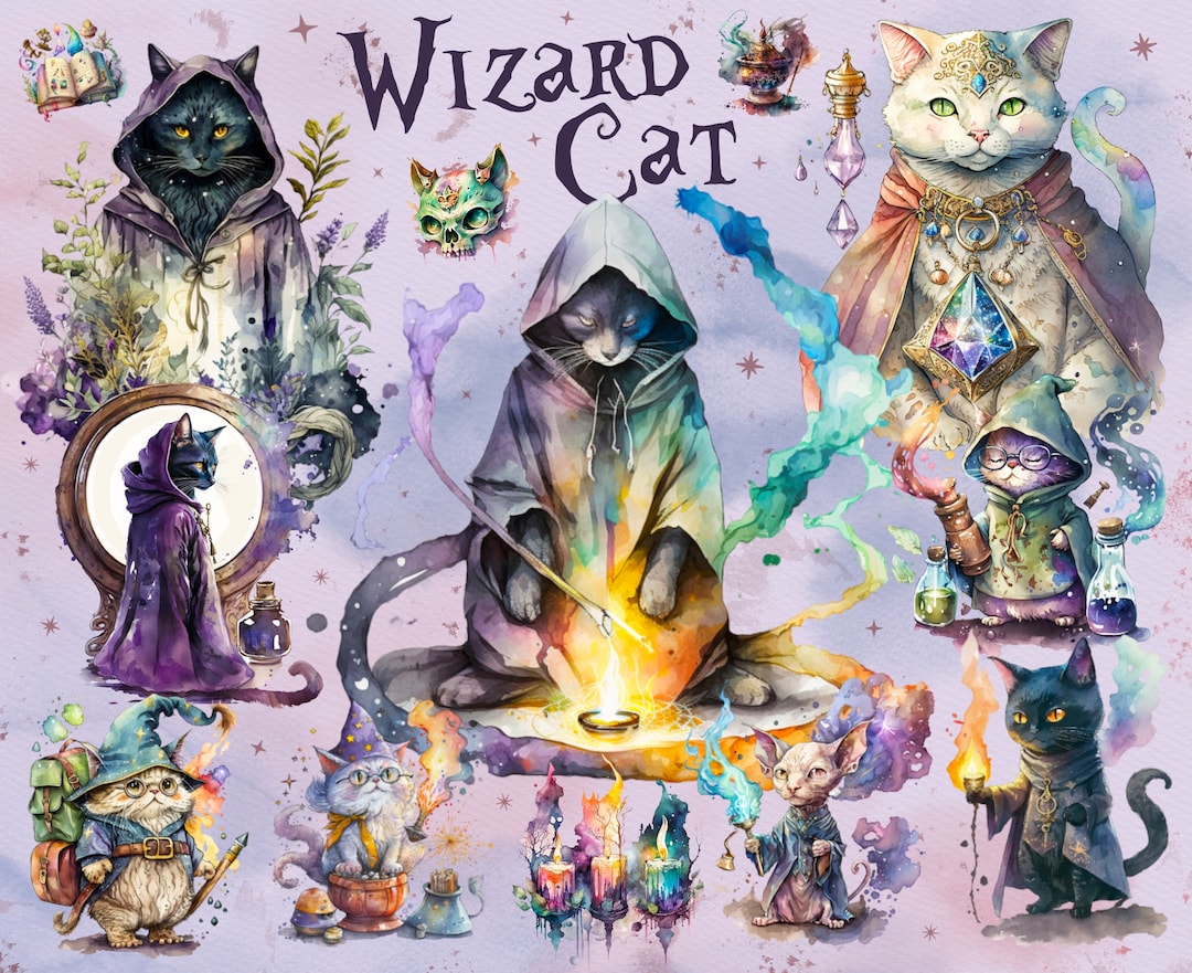 30 Wizard Cat Clipart, Magic Cat, Black Cat, Cat Sorcerer, Warrior Cat ...