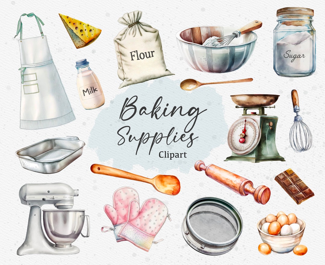 20 Baking Supplies Clipart, Watercolor Baking, Kitchen Utensils ...