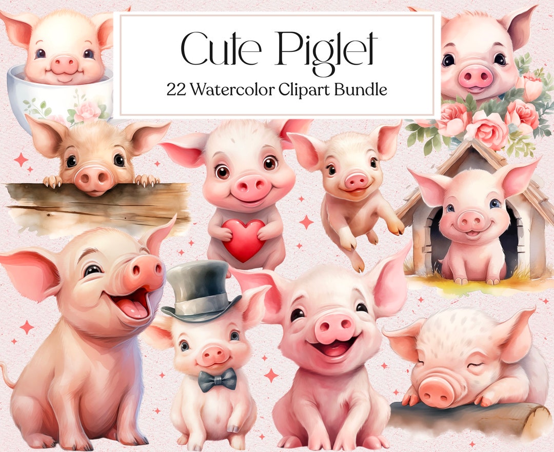Cute Piglet Watercolor Clipart, Pig Clipart, Farmhouse Animals Clipart ...