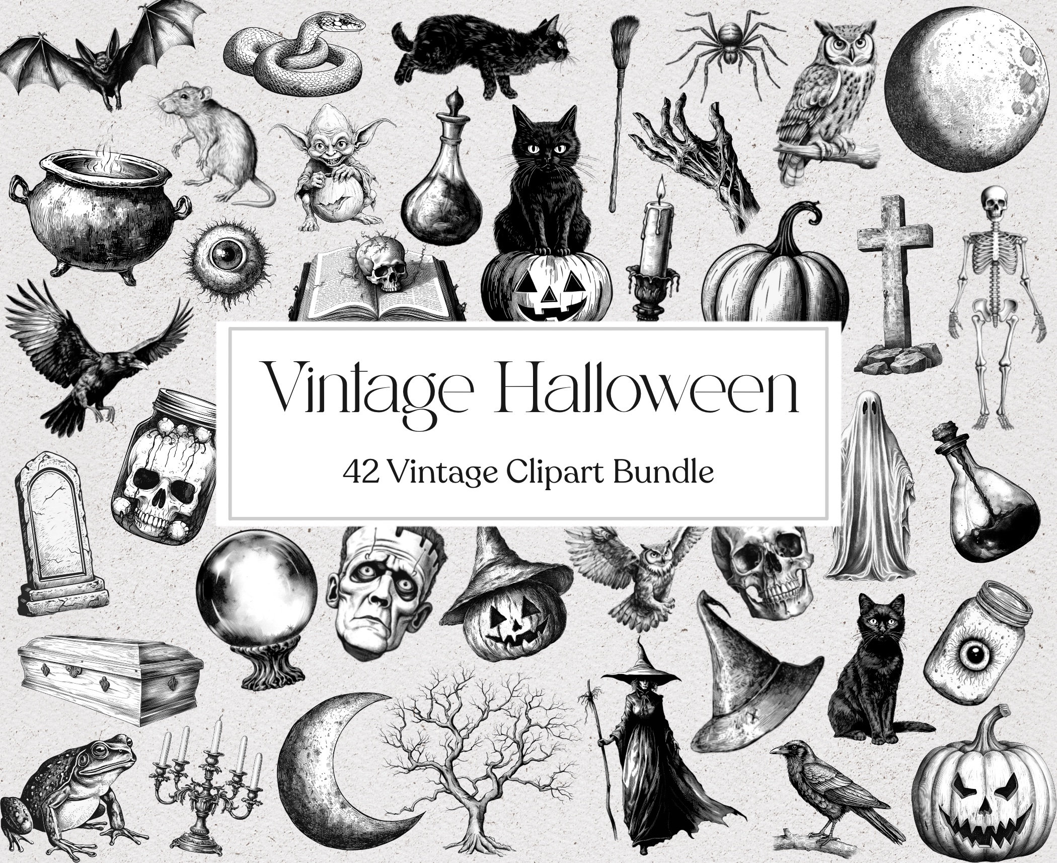 42 Vintage Halloween Clipart, Vintage Clipart, Vintage Witch, Black Cat ...