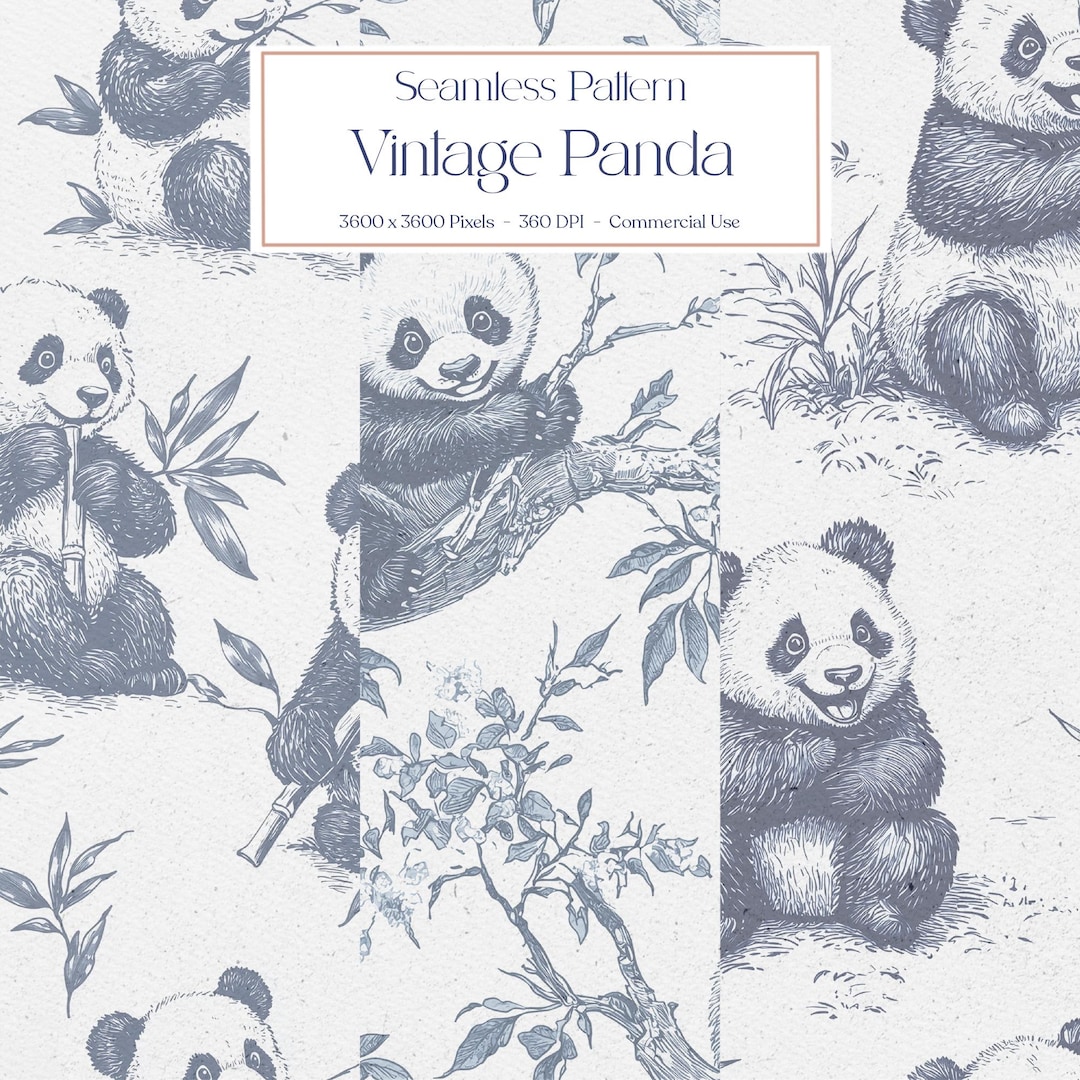 Vintage Panda Digital Paper, Seamless Panda Background, Clipart for ...