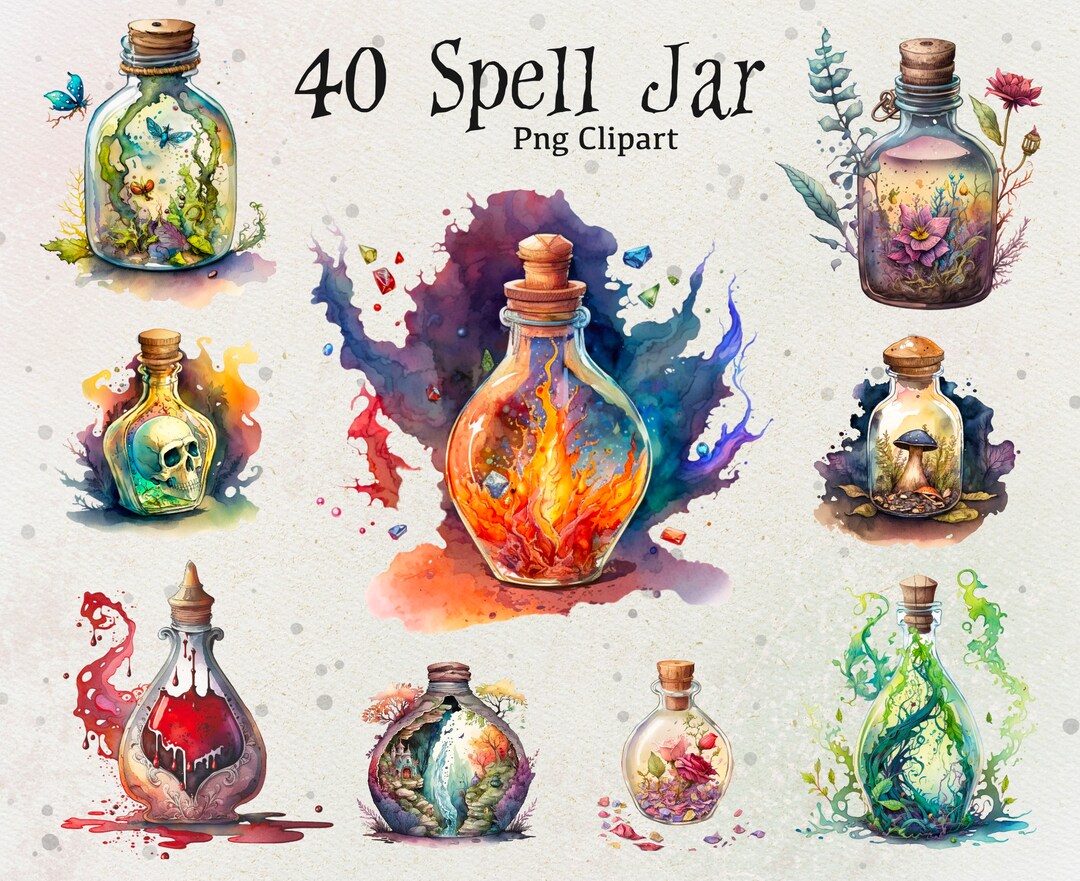 40 Spell Jar Clipart, Potion Bottles Clipart, Witches Watercolor Png ...