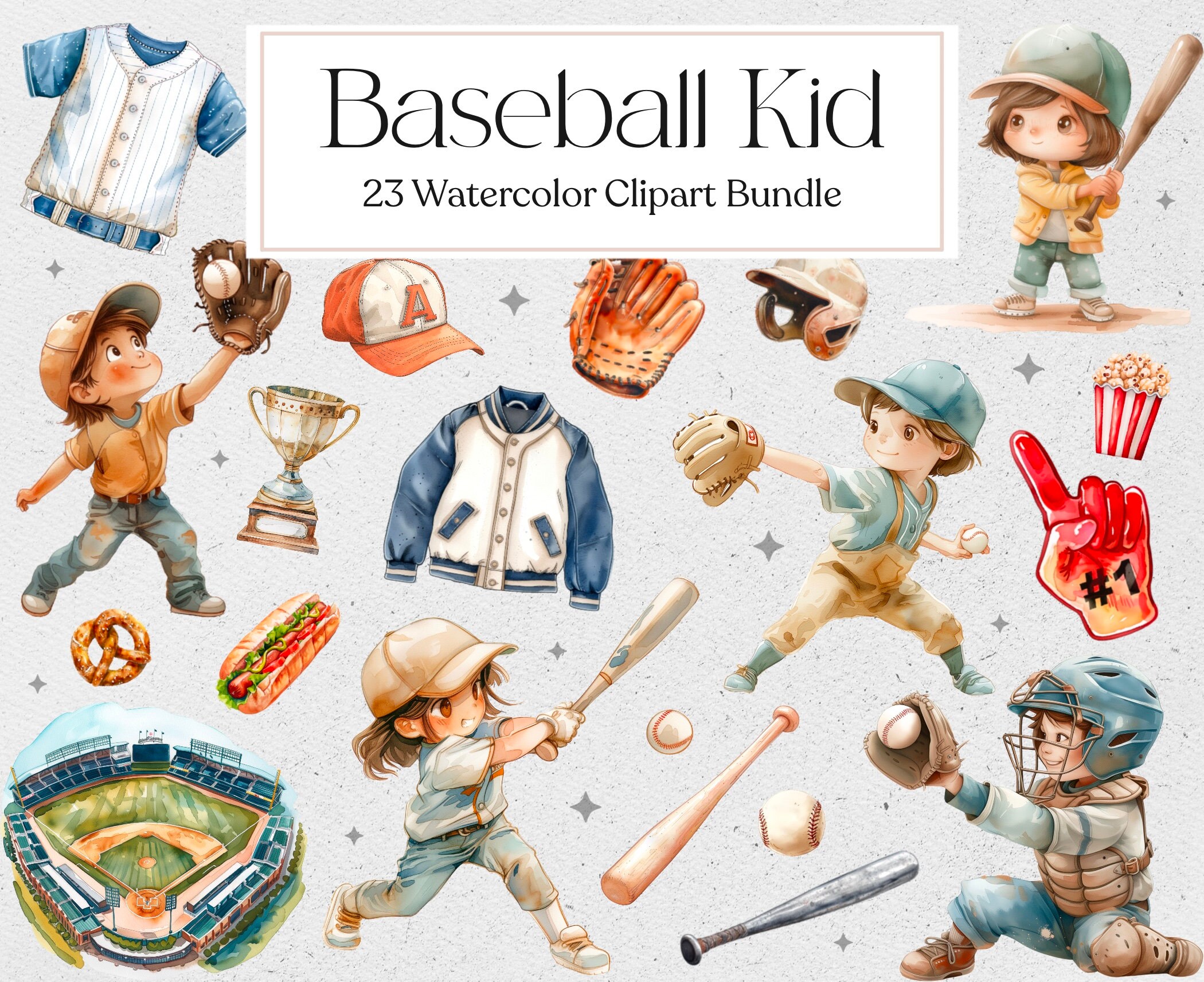 23 Cute Baseball Kid Clipart, Watercolor Baseball Clipart, Sport ...