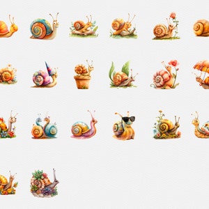 20 Cute Garden Snail Clipart, Watercolor Baby Snail Clipart, Little ...