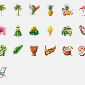 43 Hawaiian Clipart, Watercolor Hawaii Clipart, Luau Graphic, Summer ...