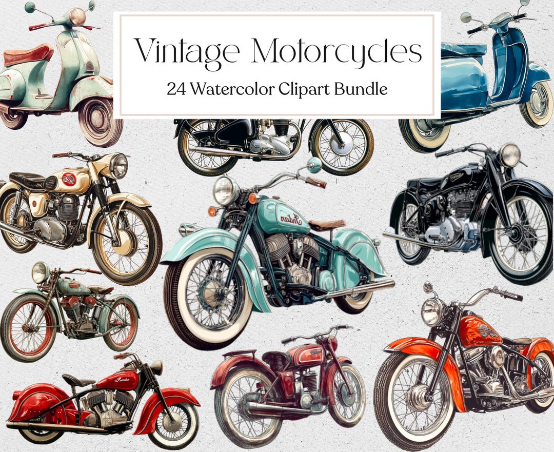 Vintage Motorcycles Clipart, Classic Motorcycle PNG, Watercolor ...