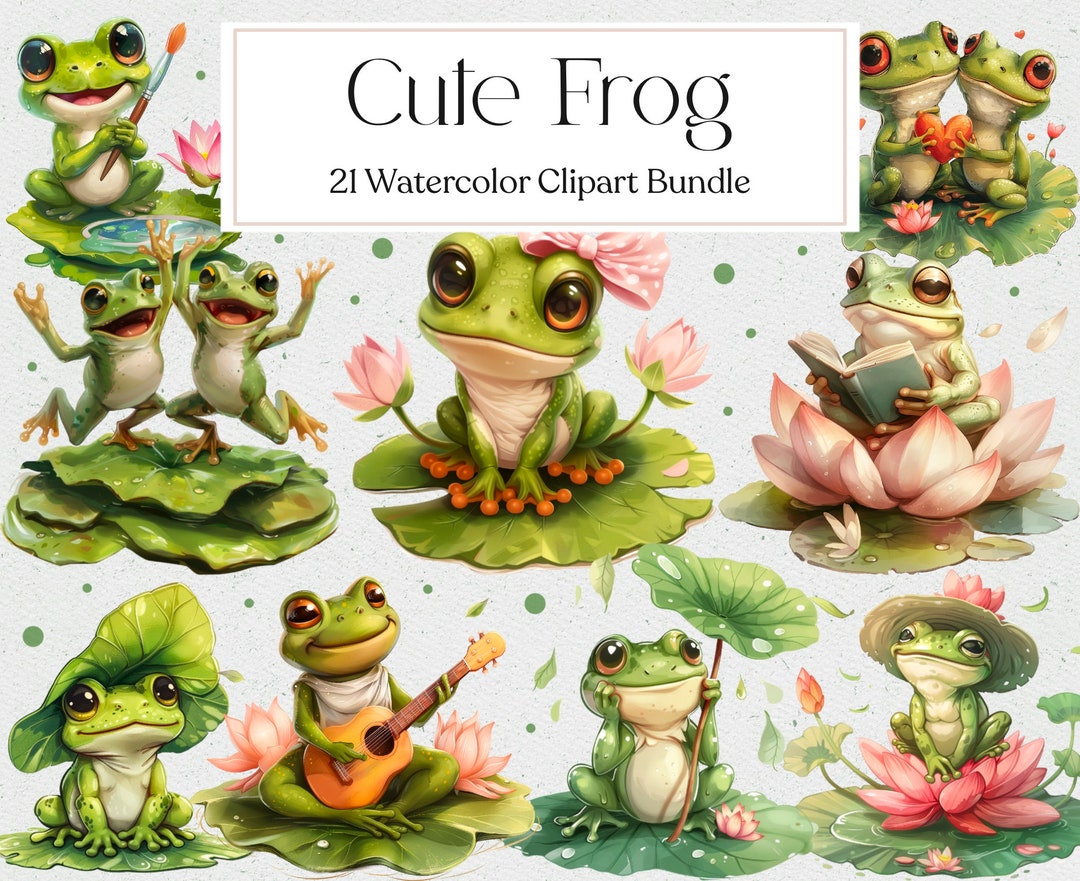 21 Cute Frog Clipart, Watercolor Frog Clipart, Cute Animals Clipart ...
