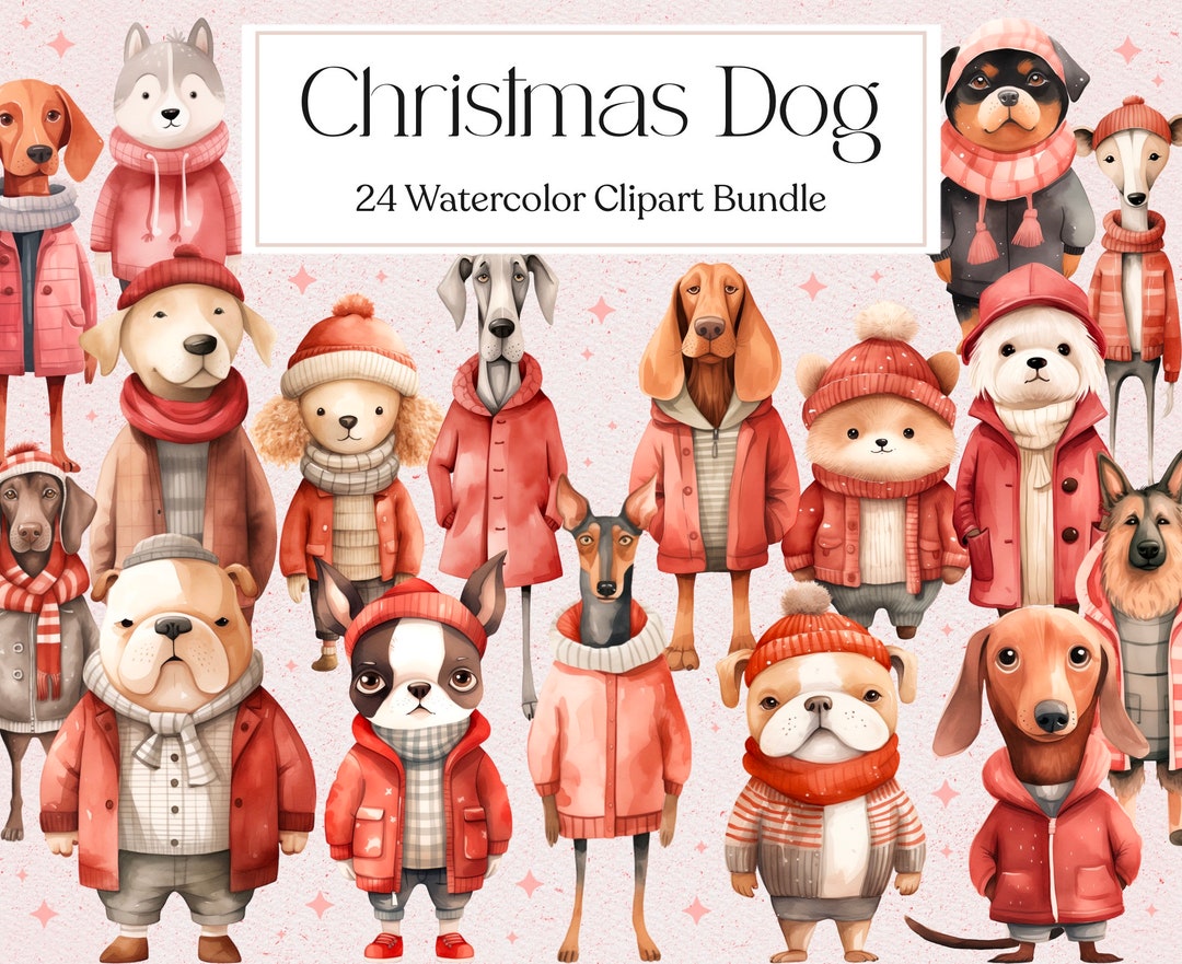 Christmas Dog Watercolor Clipart, Dog Clipart, Winter Clipart, Dog Mom ...