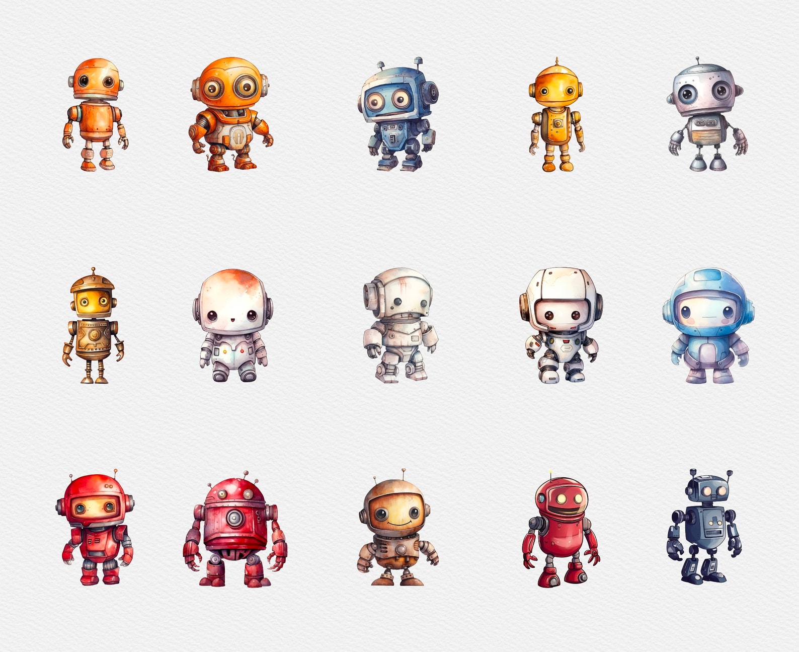 30 Cute Robots Watercolor Clipart, Robot Png, Boy Clipart, Sublimation ...