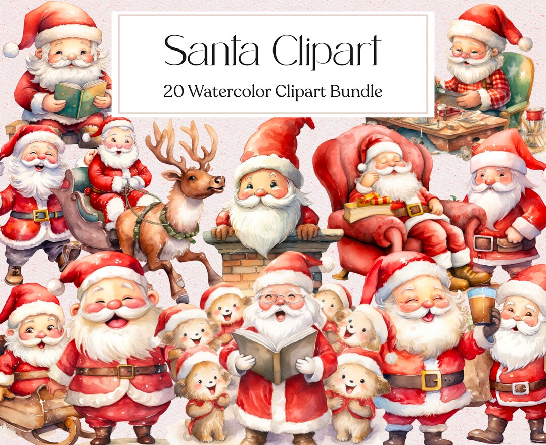 20 Santa Claus Clipart, Watercolor Cute Santa Png, Christmas Clipart ...