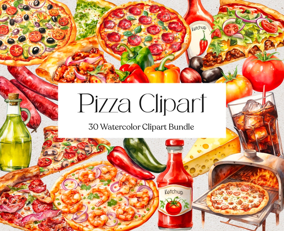 30 Watercolor Pizza Clipart, Food Clipart, Bakery Clipart, Planner ...