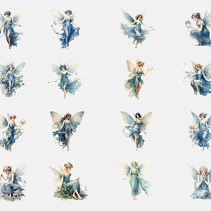 Vintage Fairy Clipart, Watercolor Blue Fairies Clipart, Fantasy Fairy ...