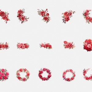 30 Red Roses Watercolor Clipart, Flower Clipart, Red Clipart, Floral ...