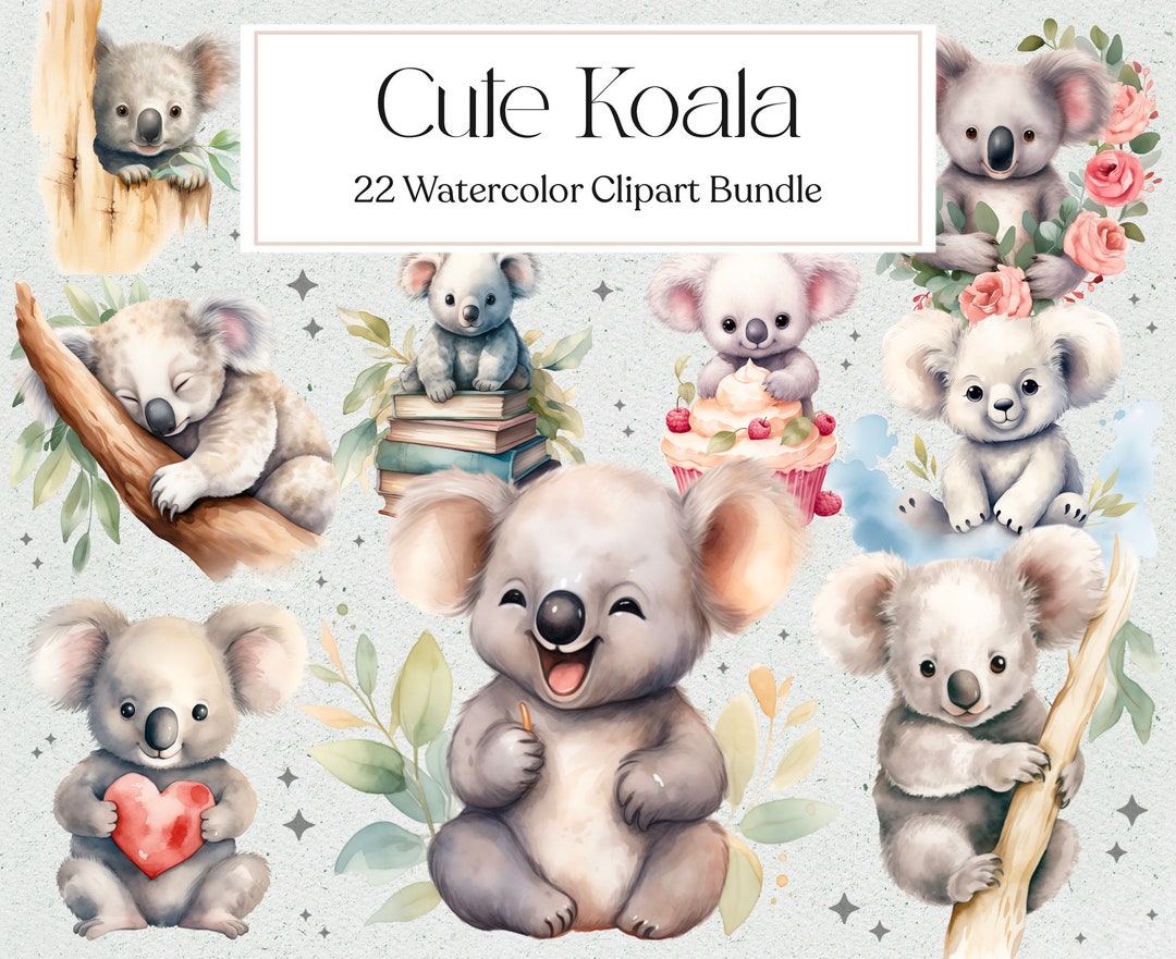 Cute Koala Clipart, Watercolor Baby Koala Clipart, Invitation, Baby ...