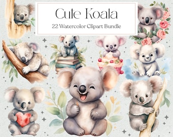 Cute Watercolor Koala Clipart Bundle: Koala PNG, Nursery & Baby Shower ...
