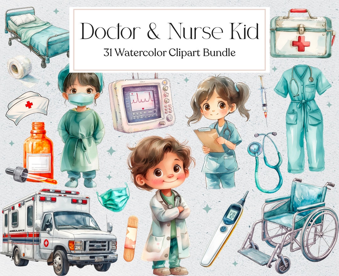 31 Doctor & Nurse Kid Clipart, Watercolor Nurse Kid Clipart, Medical ...