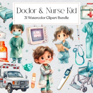 31 Doctor & Nurse Kid Clipart, Watercolor Nurse Kid Clipart, Medical ...